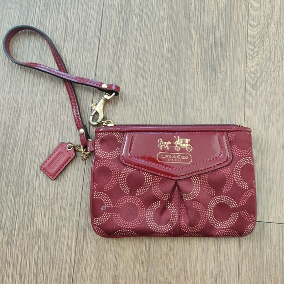 Coach | Bags | Coach Red Wristlet Madison Dotted Op Art C Small Fabric ...
